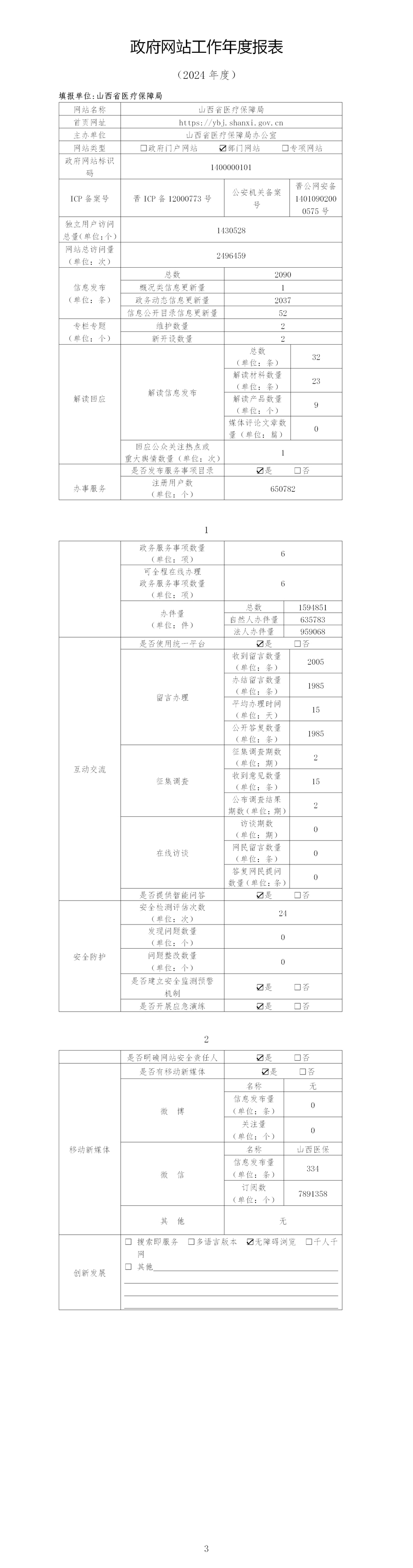 山西省医疗保障局网站工作年度报表（2024年度） - 山西省医疗保障局